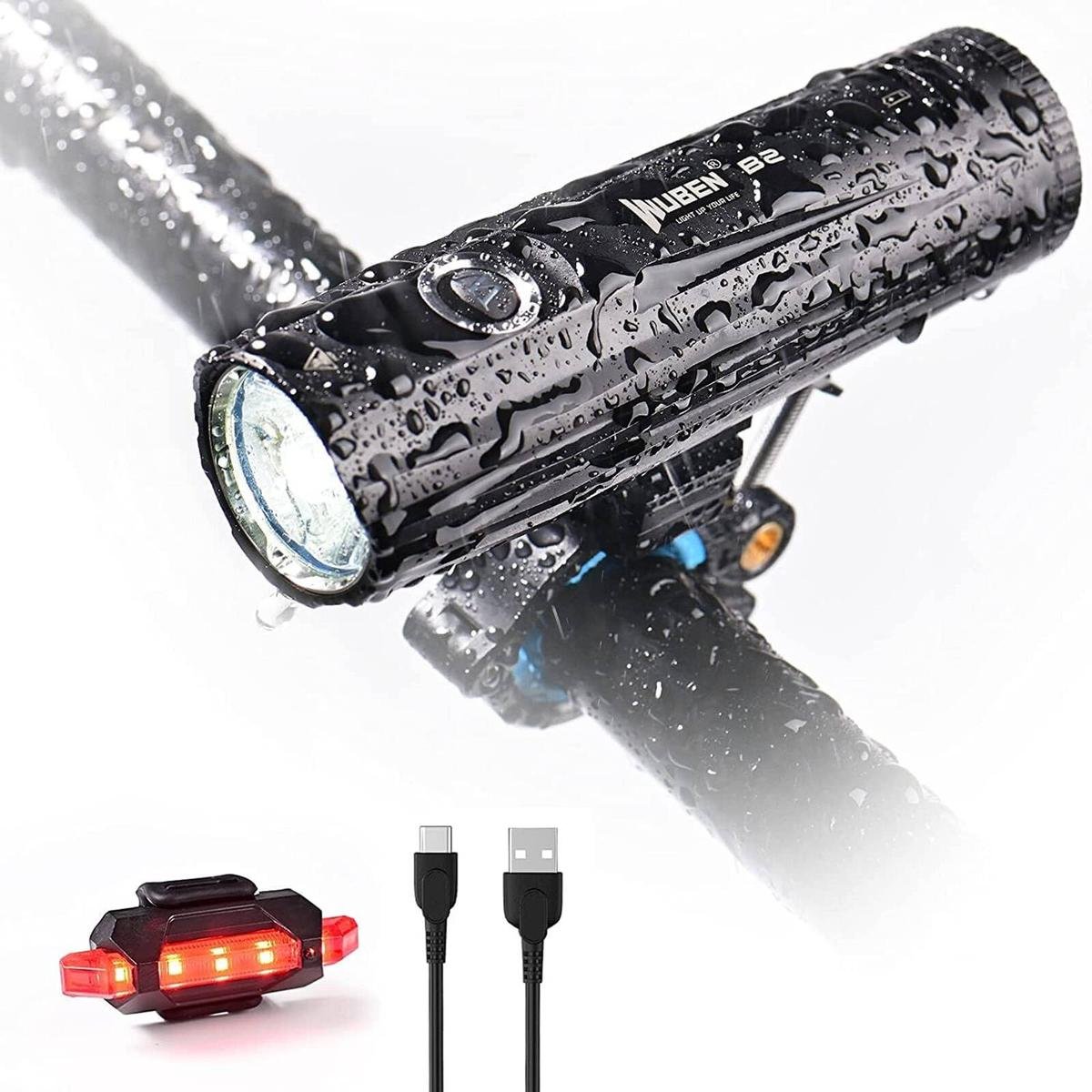 WUBEN B2 Bike Light, Type C Rechargeable, 1300 high Lumens LED IP68 ...