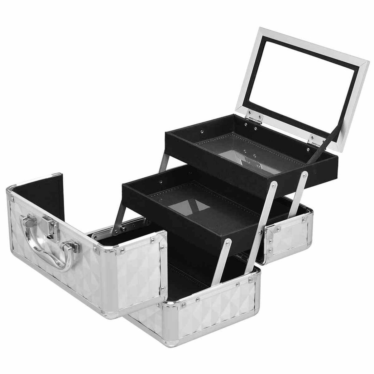Costway Portable Cosmetic Makeup Case Diamond Pattern Beauty Case ...