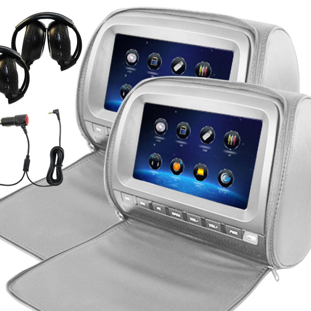 Elinz 2x 9" Full HD 1080P Touch Screen Car Headrest DVD Player GREY ...