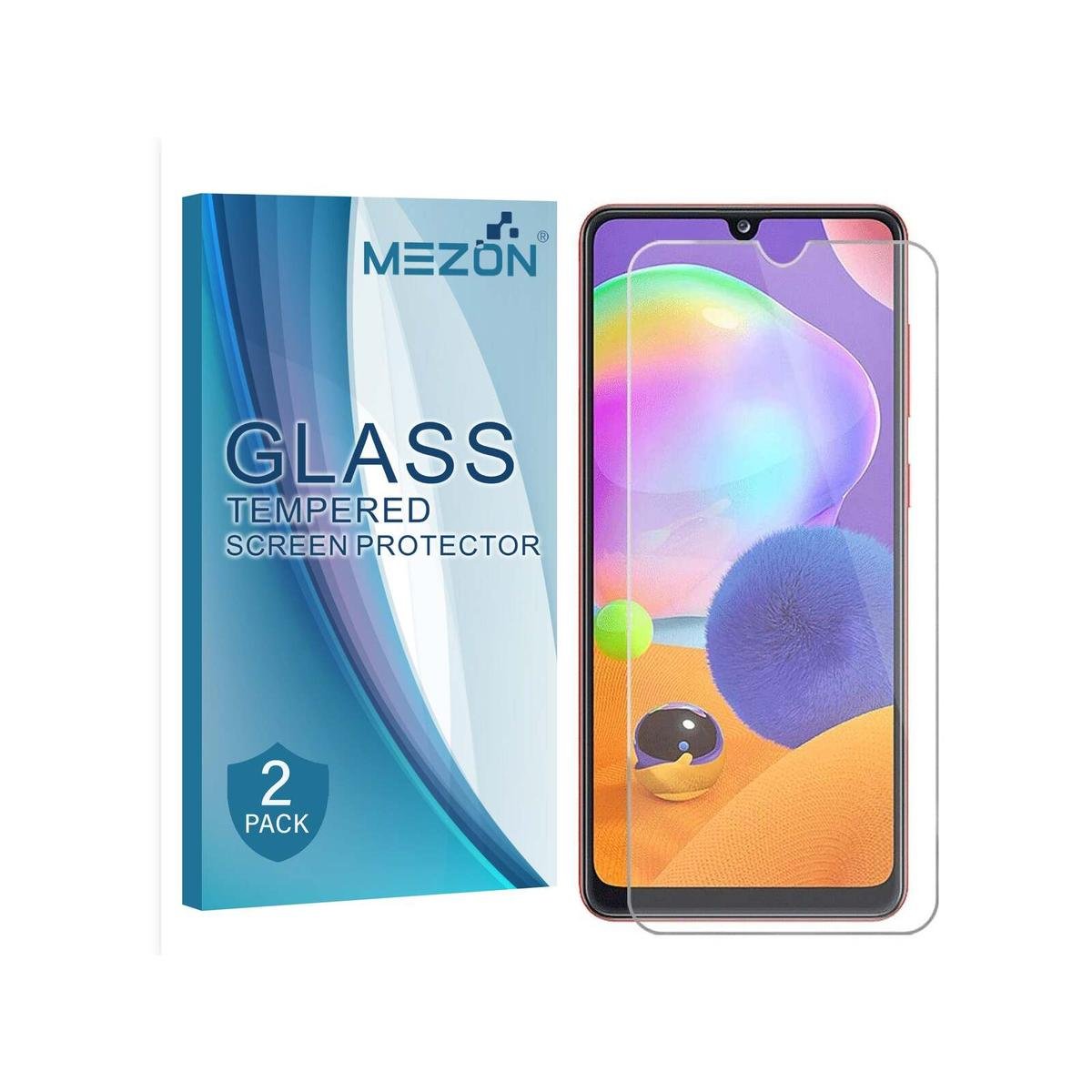 2 Pack MEZON Samsung Galaxy A31 Clear Tempered Glass Screen Protectors ...