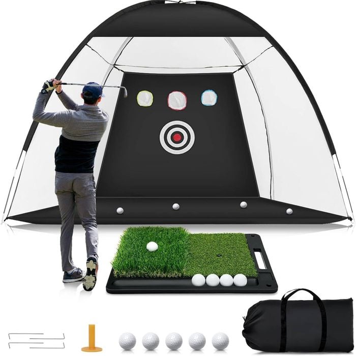 Fohoa 10x7ft Golf Practice Net With Heavy Base Dual Turf Golf Mat