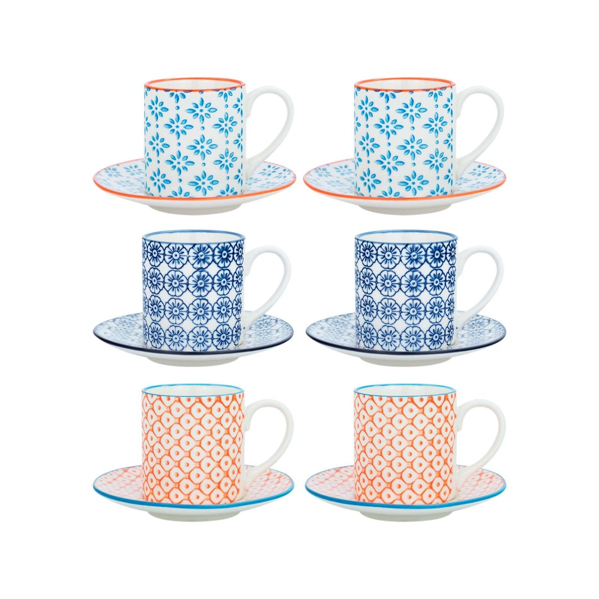 Nicola Spring Patterned Espresso Cup and Saucer Coffee Set - 65ml - Set of 6 - Bunnings Australia