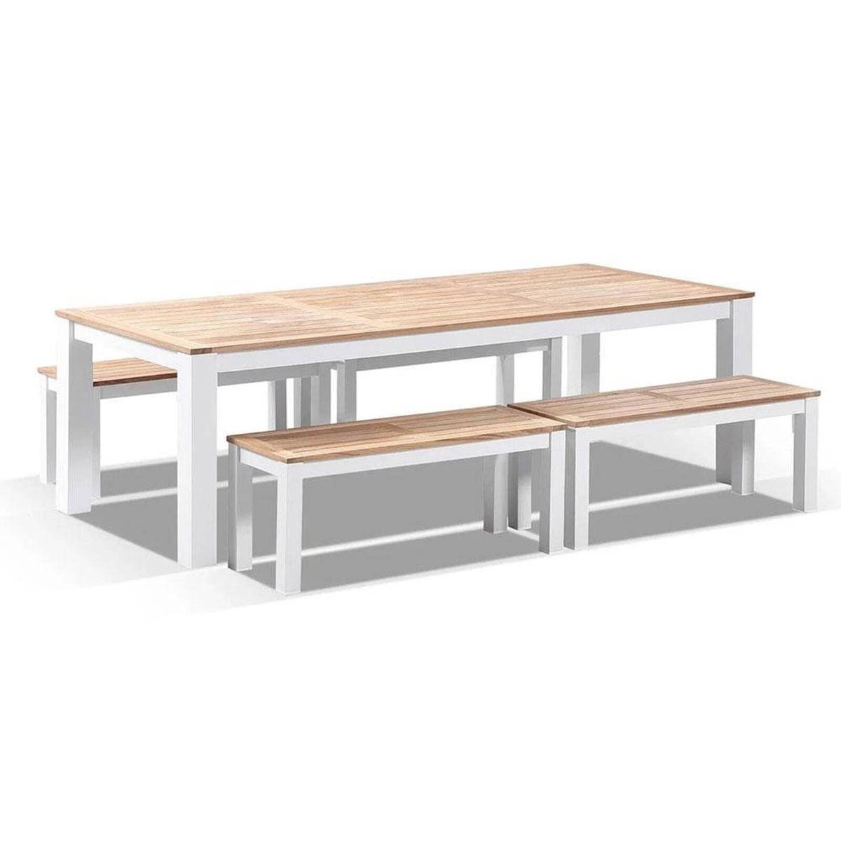 Balmoral 2.5M Teak Top Aluminium Table With Bench Seats - Bunnings ...