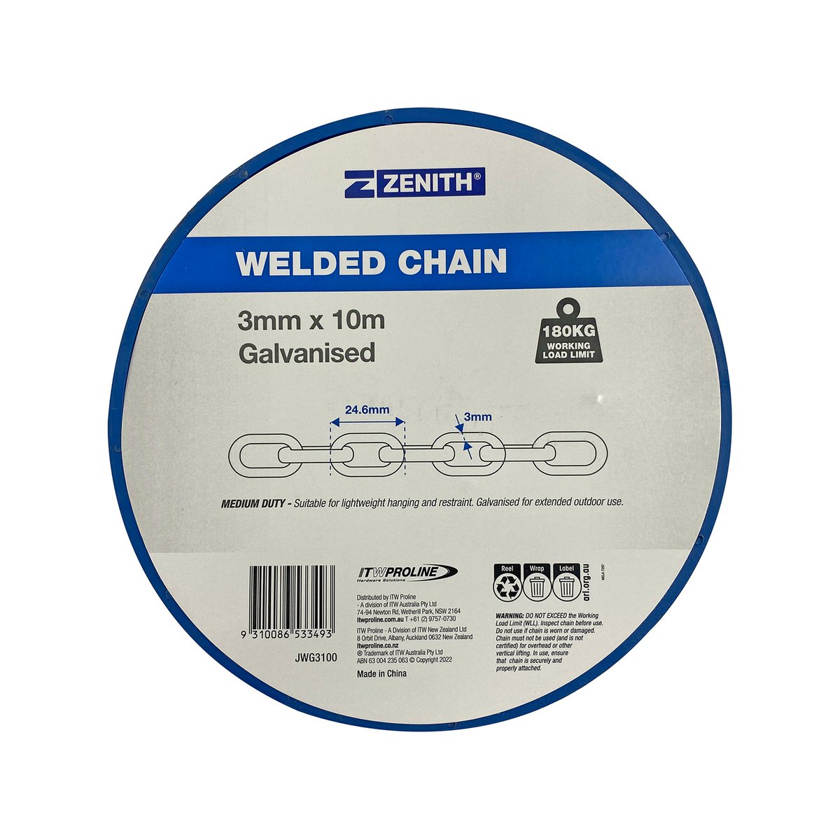 Zenith 3mm x 10m Galvanised Chain - Bunnings New Zealand