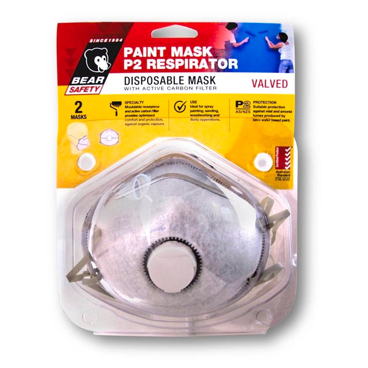 Bear Disposable Paint Mask With Active Carbon Filter And Valve - 2 Pack ...