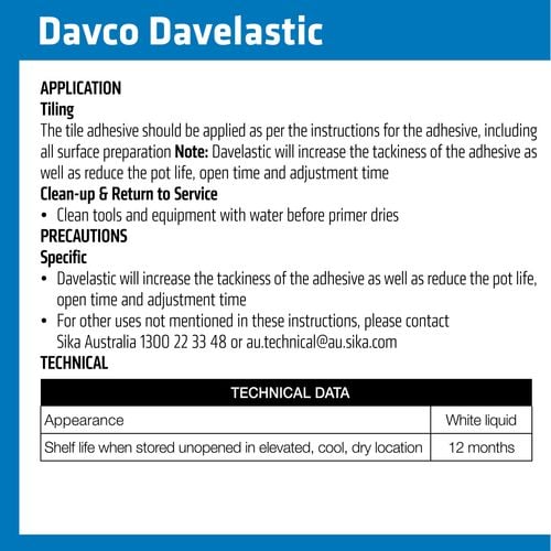Davco 1L Davelastic Tile Adhesive Additive - Bunnings Australia