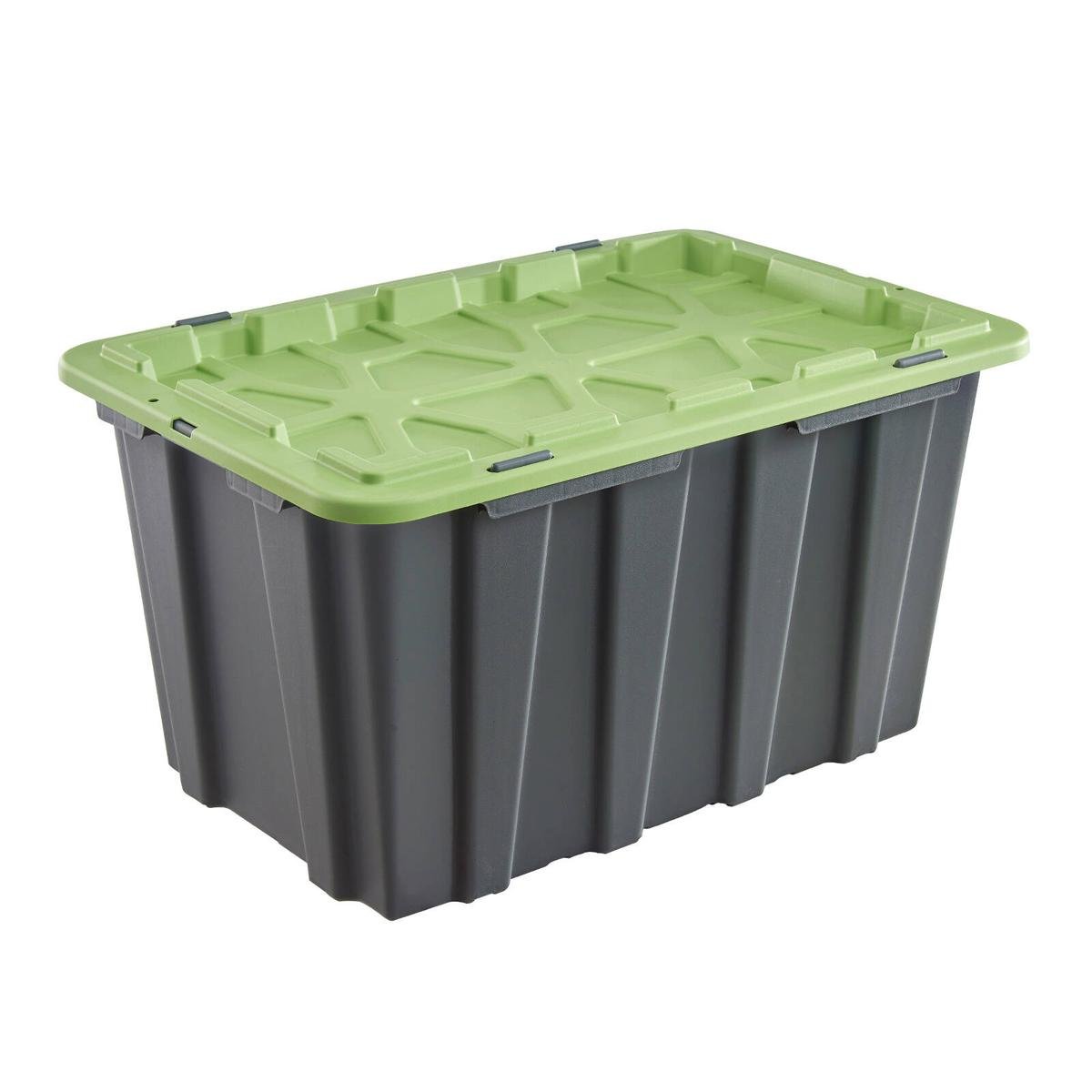 All Set 60L Grey And Green Heavy Duty Storage Container With Flat Lid ...