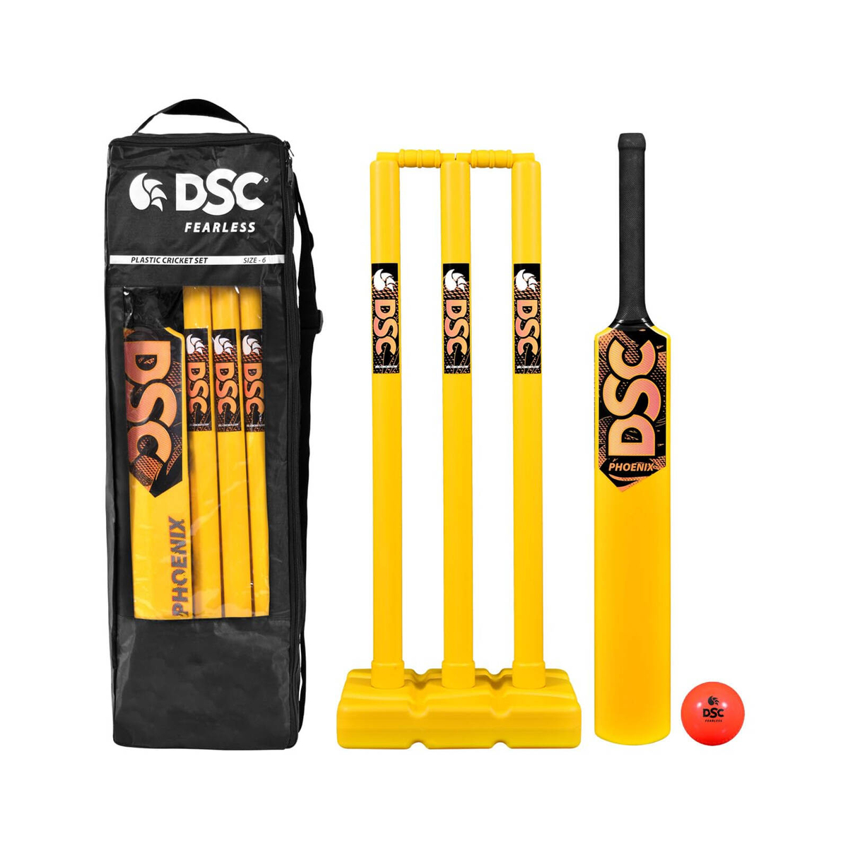 DSC Phoenix Plastic Cricket Kit Set Size-6 (1 Plastic Bat + 3 Plastic ...