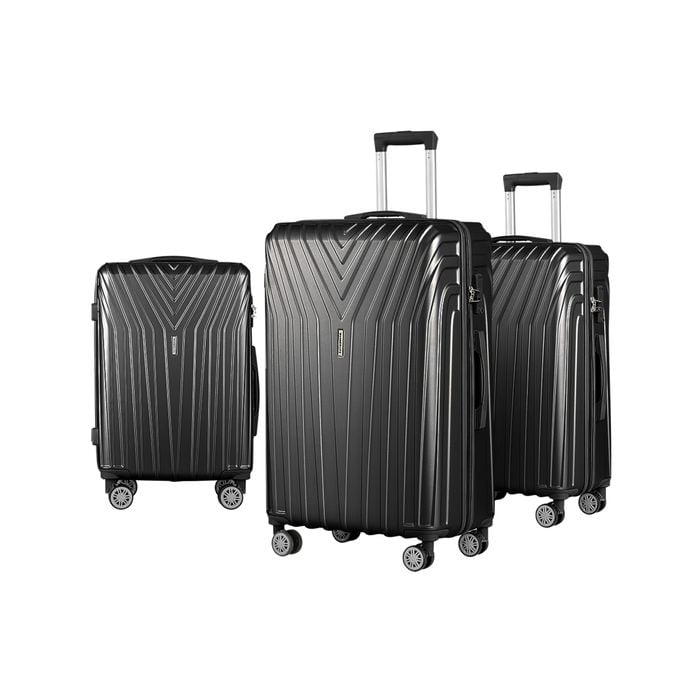 Wanderlite 3pc Luggage Trolley Suitcase Sets Travel TSA Hard Case Black ...