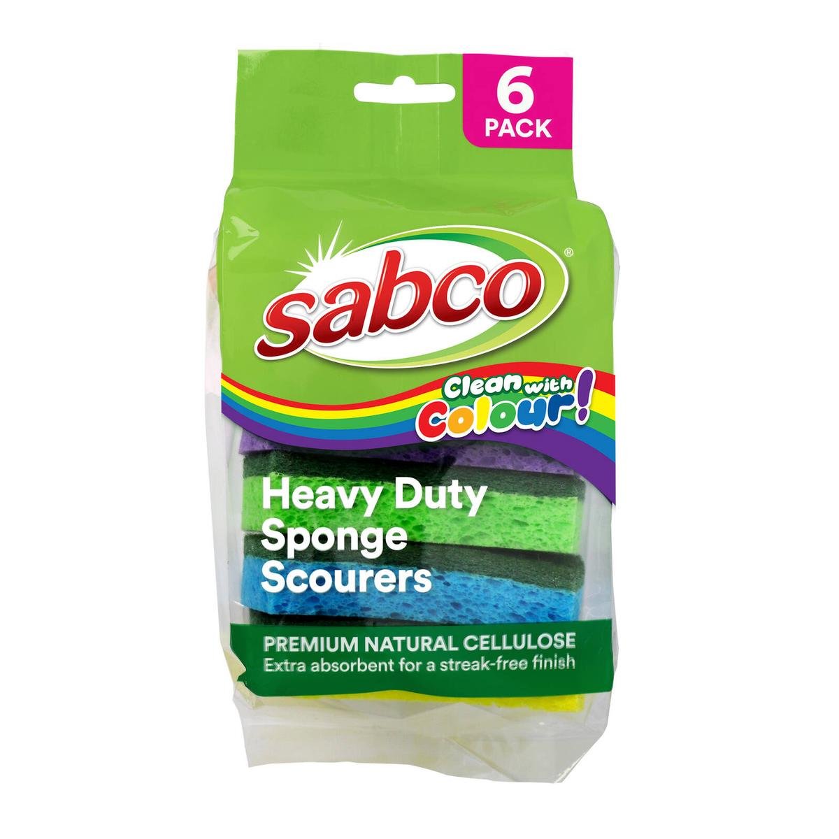 SABCO Clean with Colour H/D Sponge Scourer 6pk - Bunnings Australia