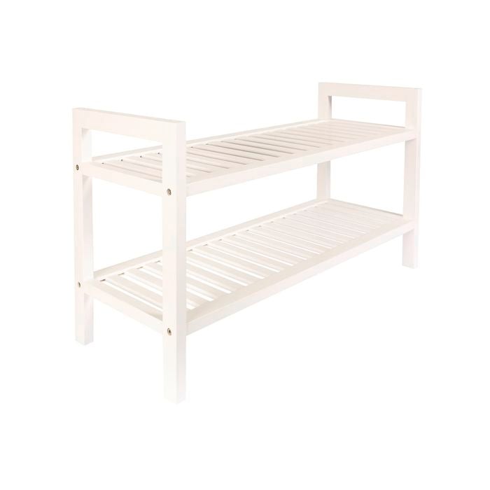 All Set White 2 Tier Wooden Shoe Rack