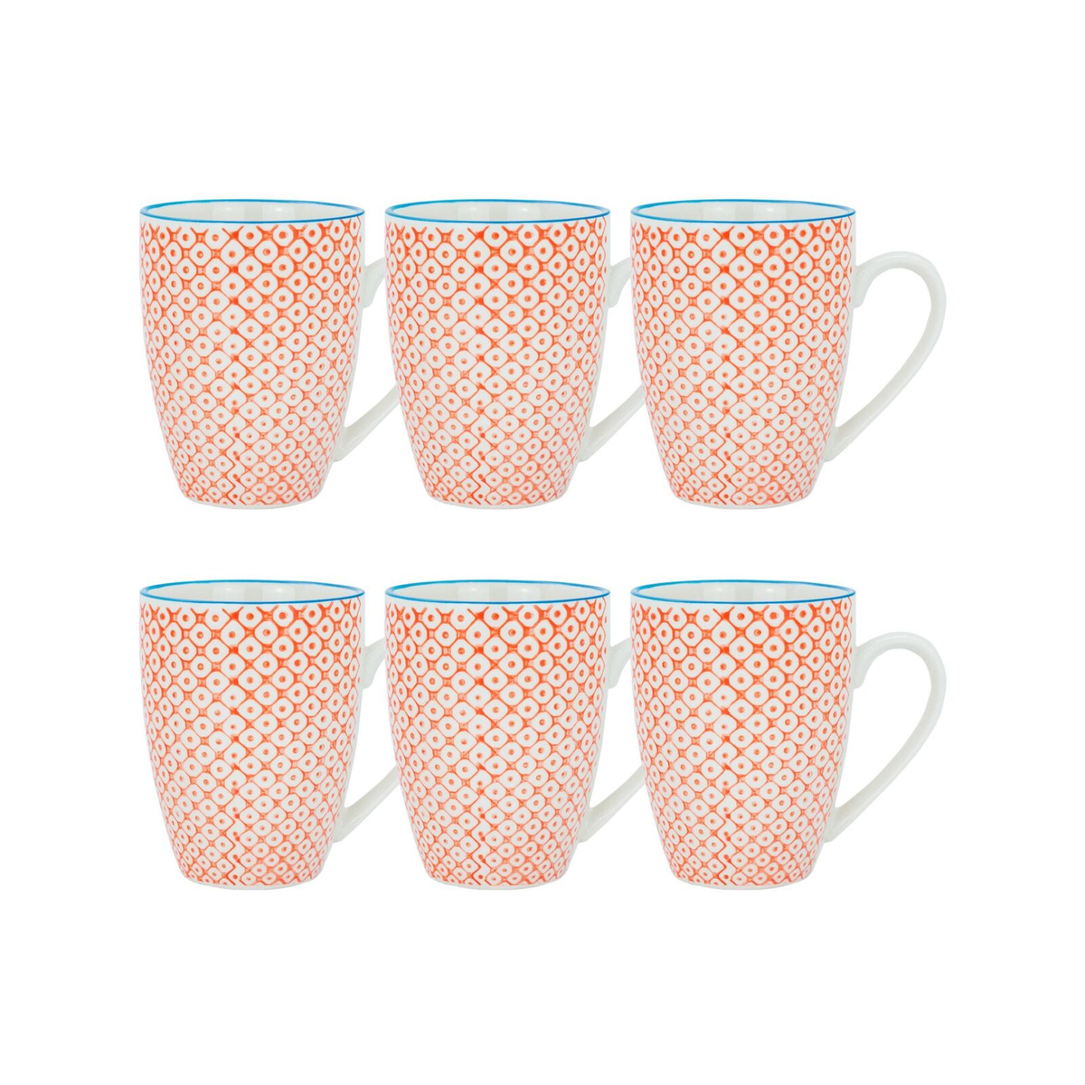 Nicola Spring Nicola Spring Hand-Printed Mugs - 330ml - Pack of 6 ...