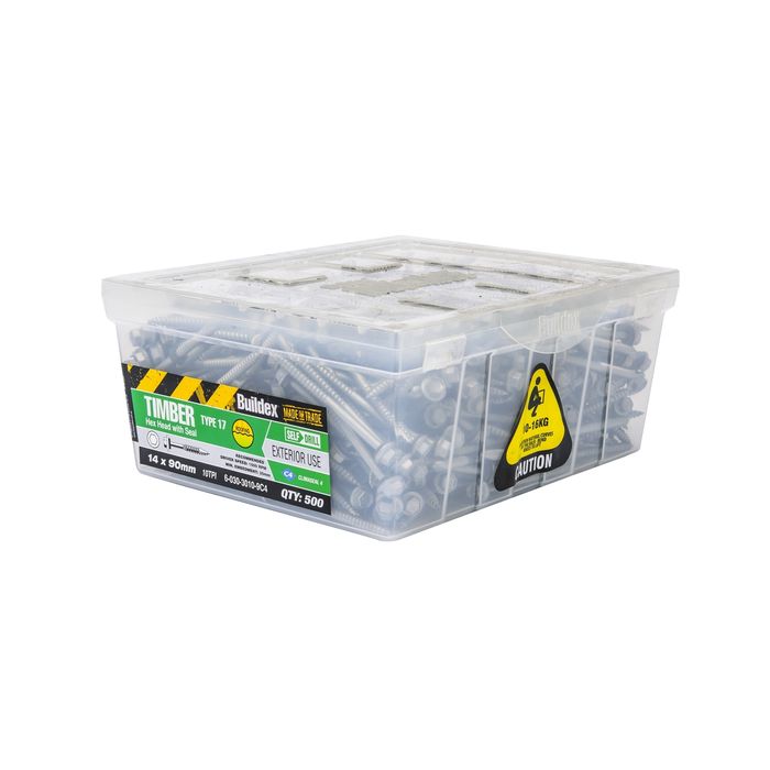 Buildex 14 - 10 x 90mm Climaseal Hex Head With Seal Timber Screws - 500 ...