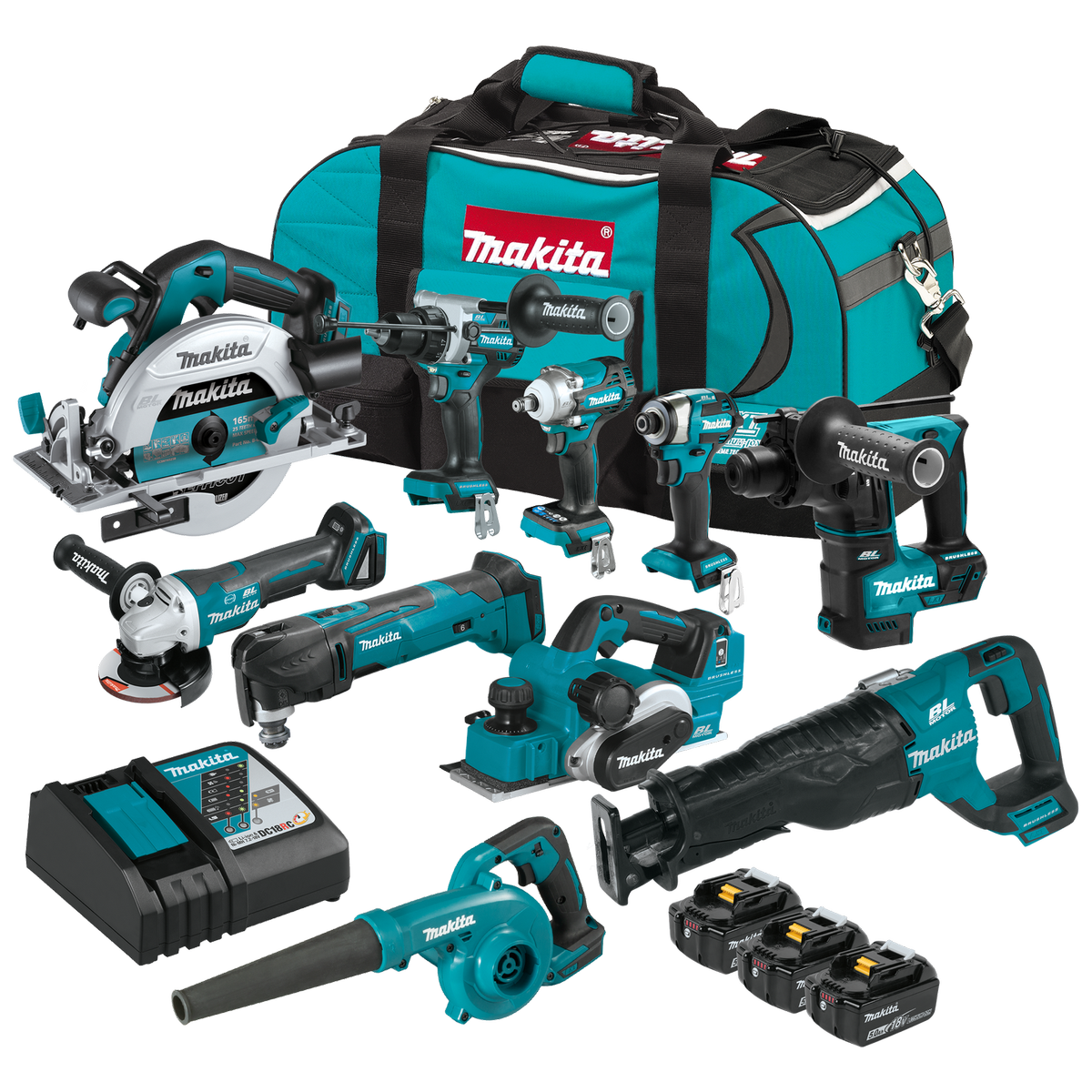 Makita 18V LXT 10 Piece 3x 5.0ah Combo Kit - DLX1058TX1 - Bunnings New ...