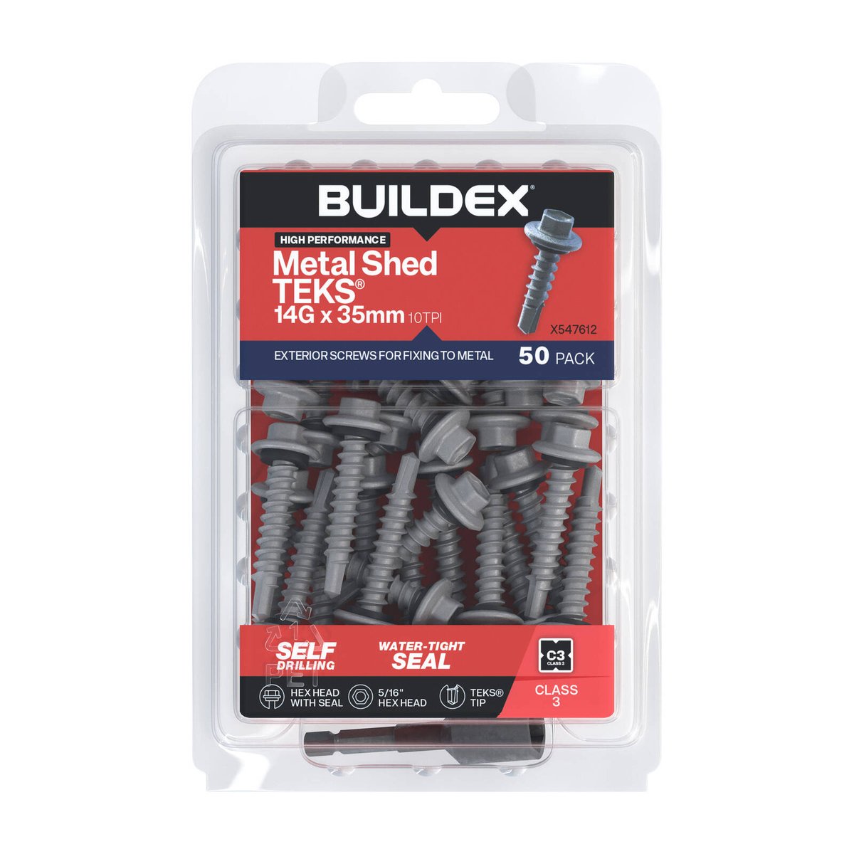 Buildex 14G x 35mm Class 3 Galvanised Shed TEKS® Screws with Seal - 50 ...