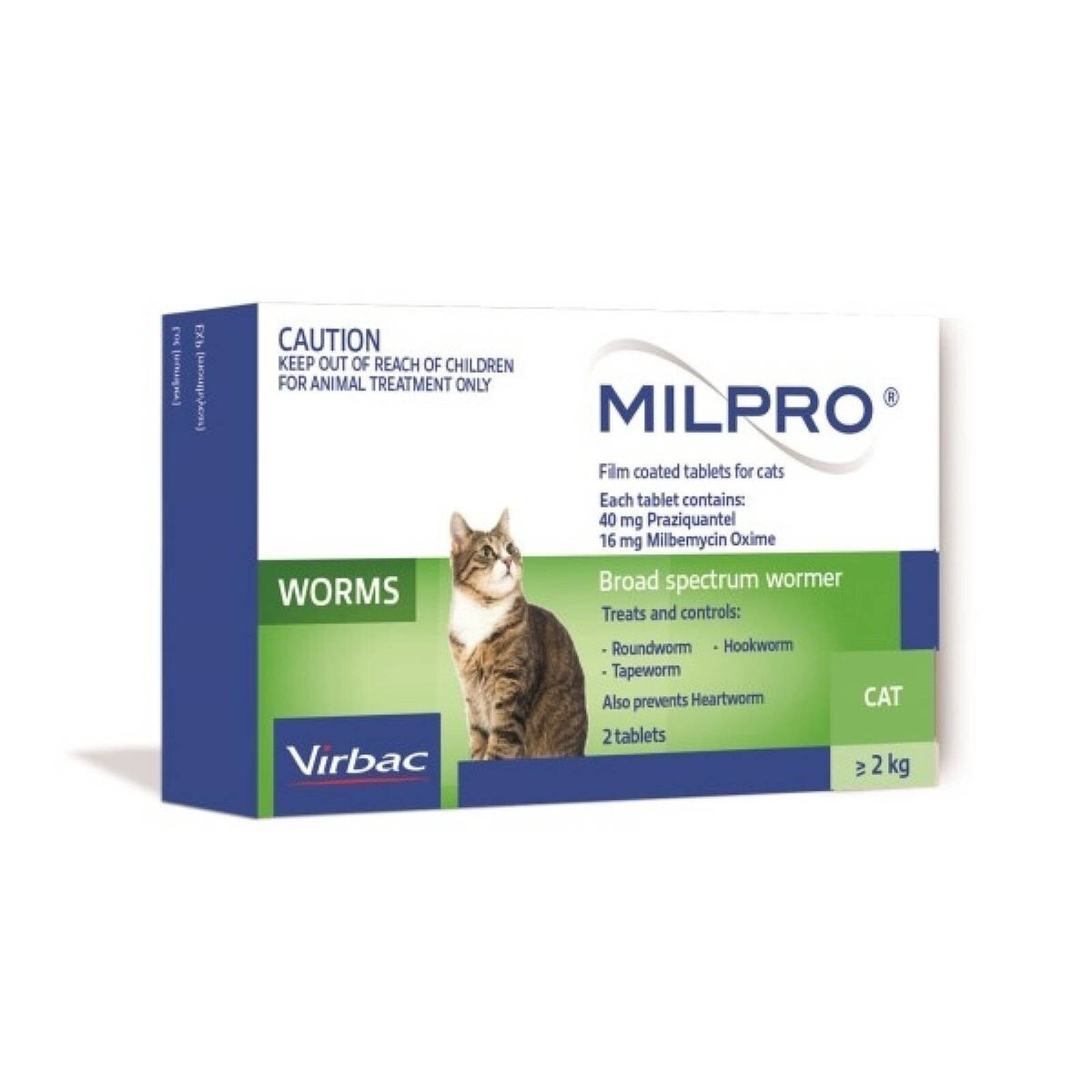 Virbac Milpro Broad Spectrum Wormer Tablets For Cats Over 2kg Green 2 ...