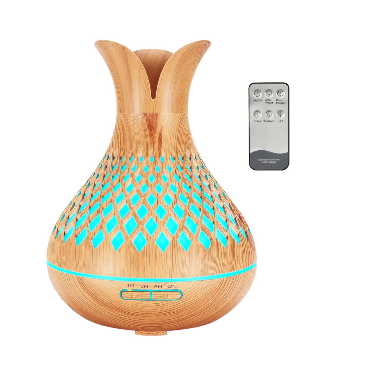 Essential Oil Aroma Diffuser And Remote - 500ml Vase Flower Wood Mist ...