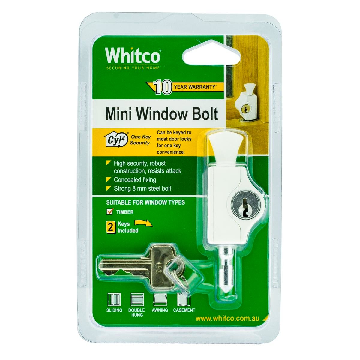Whitco White CYL4 Mini Bolt Lock - Bunnings Australia