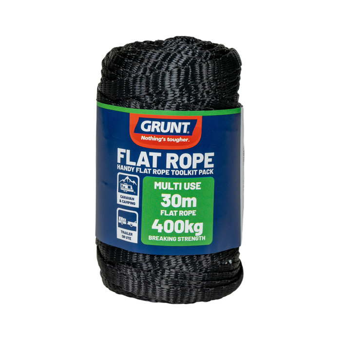 GRUNT 30m Black Flat Rope Refill Roll - Bunnings Australia
