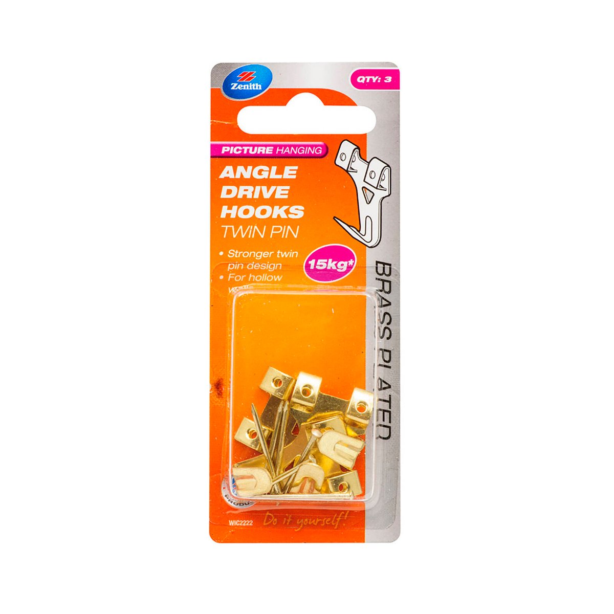 ZENITH 15kg Double Pin Hooks Brass Plated 3 Pack - Bunnings New Zealand