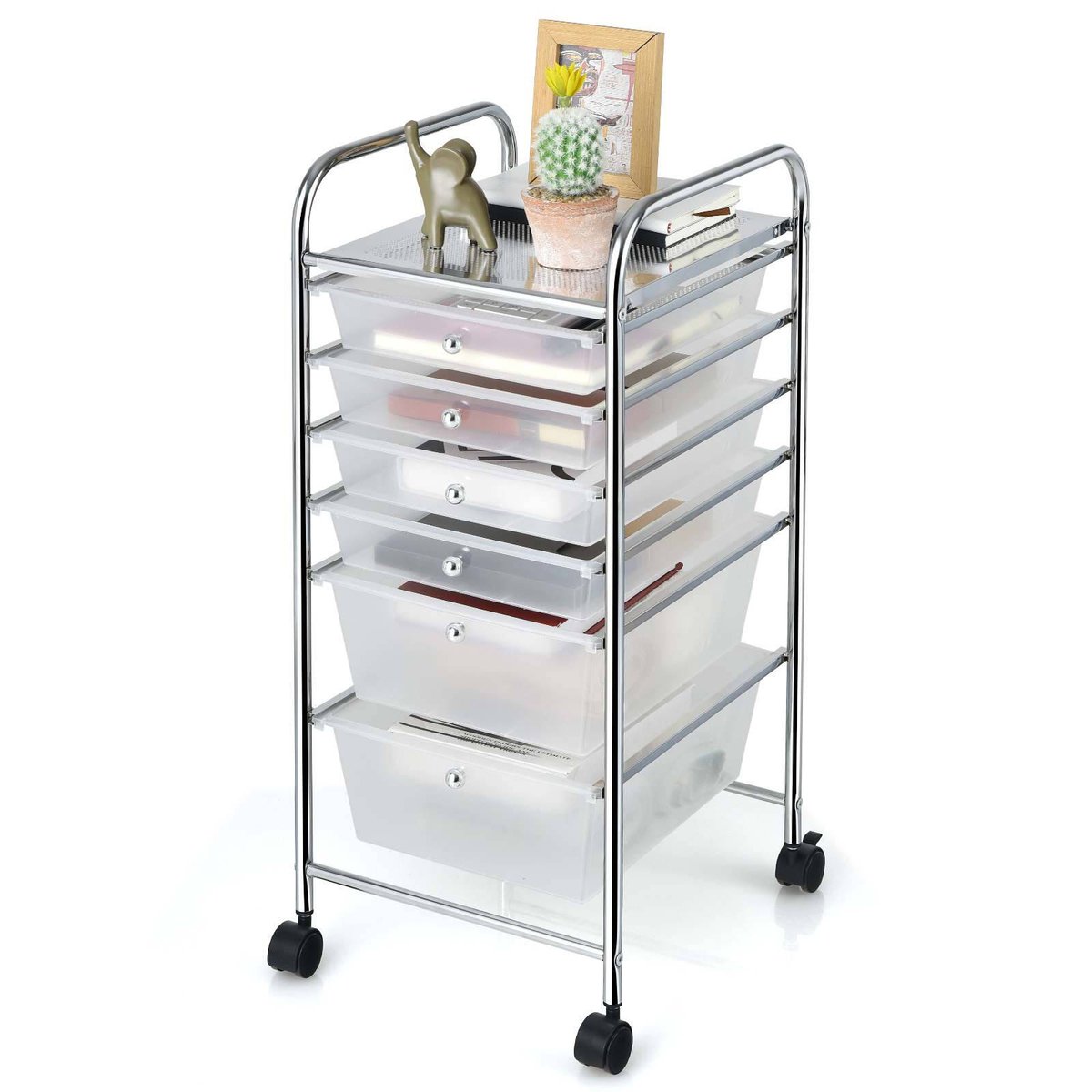 Costway 6-Drawer Storage Trolley Cart Home Office File Organizer Clear ...