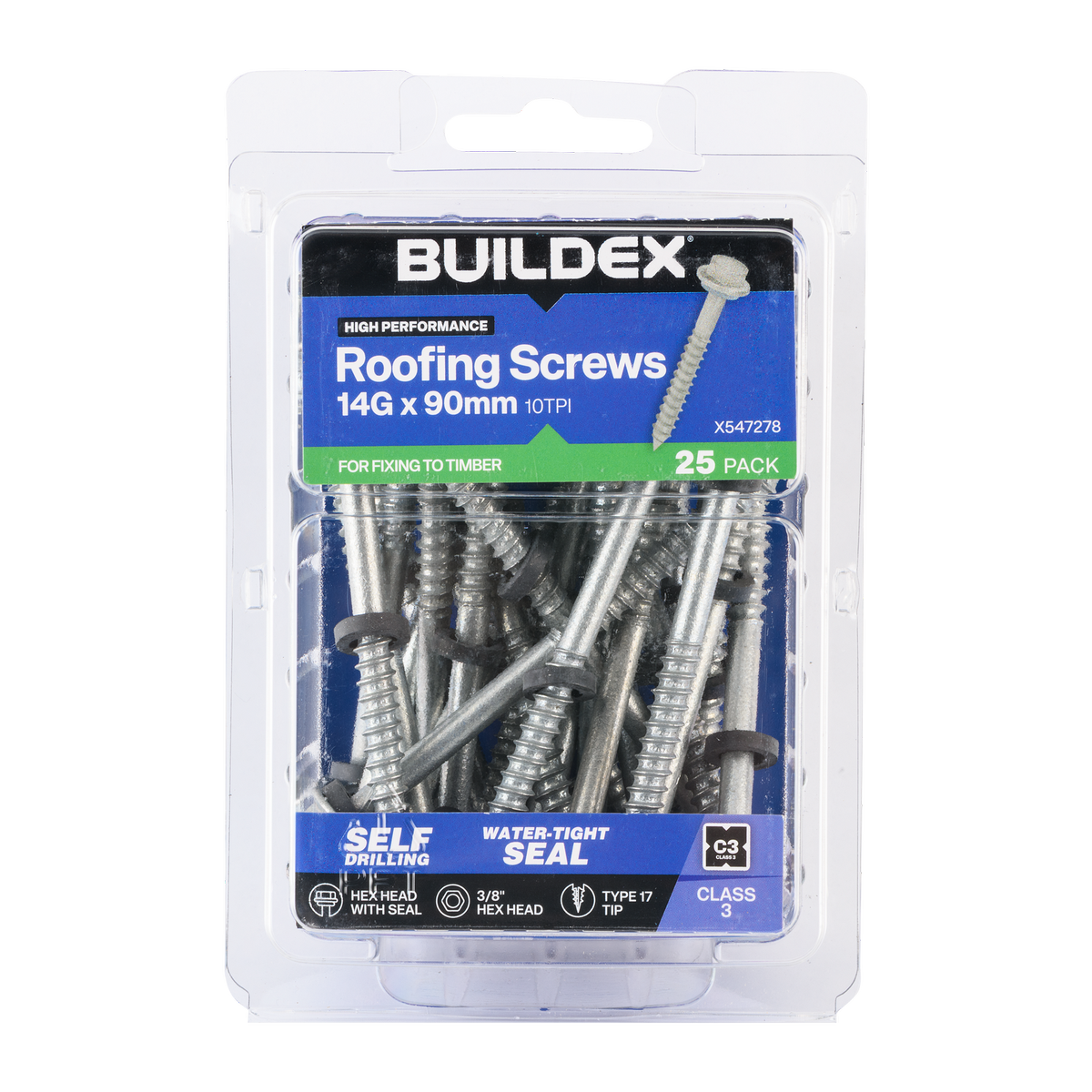 Buildex 14G x 90mm Class 3 Roofing Screws with Seal - 25 Pack ...