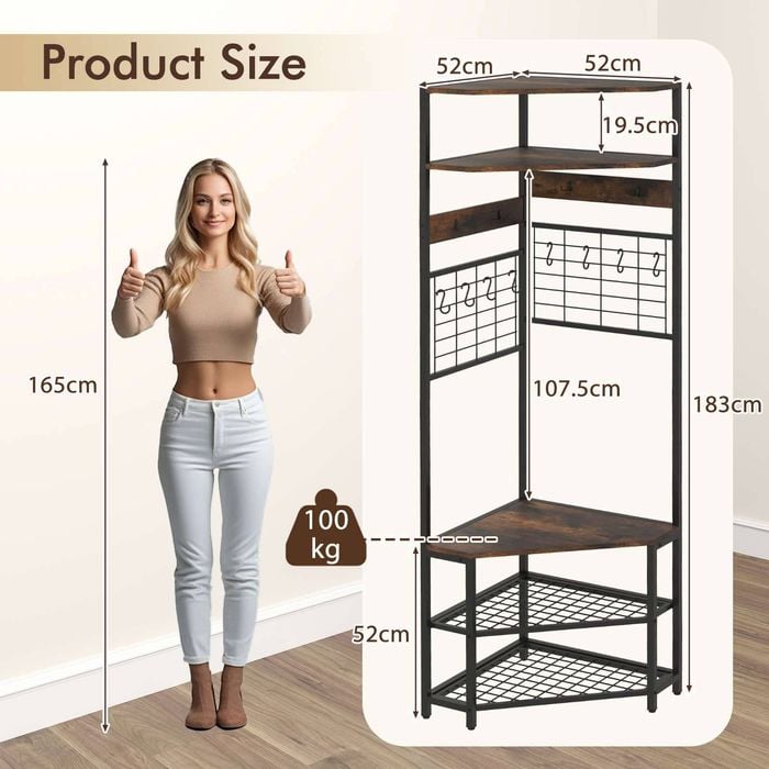 Costway Corner Coat Rack with Shoe Bench Hall Tree Entryway - Brown ...