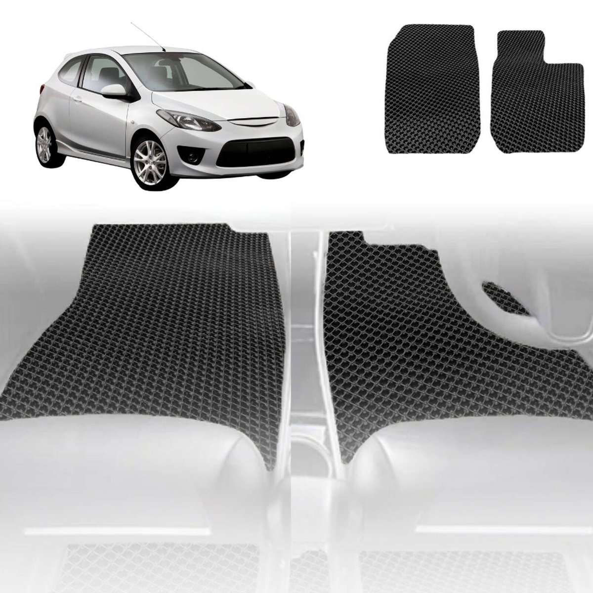 6D Diamond Car Boot Mat for Mazda 2 DE2007-2014-Sedan-Cargo Mat-Black ...
