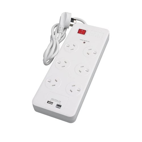 Click 6 Outlet Power Board With USB Charger - Bunnings Australia