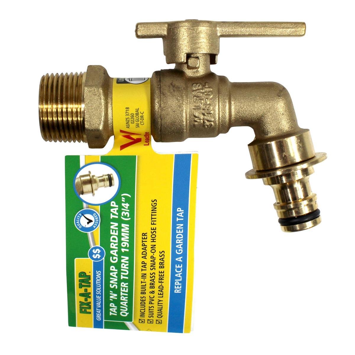FIX-A-TAP 19mm 3/4" Lead-free Brass Quarter Turn Tap N Snap Garden Tap ...