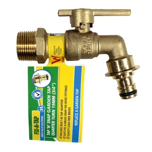 FIX-A-TAP 19mm 3/4" Lead-free Brass Quarter Turn Tap N Snap Garden Tap ...