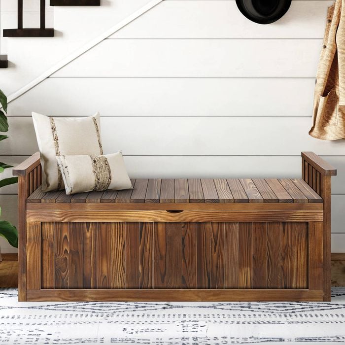 ALFORDSON Storage Bench Wooden Entryway Chest Rustic Charcoal XL Size Bunnings Australia