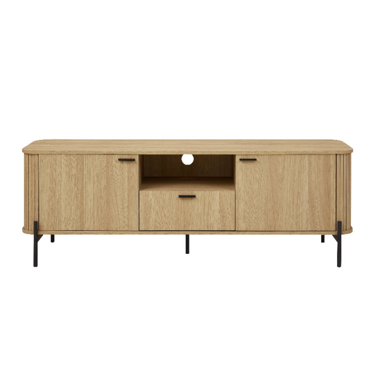 Cosmoliving Fluted TV Entertainment Unit TV Cabinet Natural Oak 160CM ...