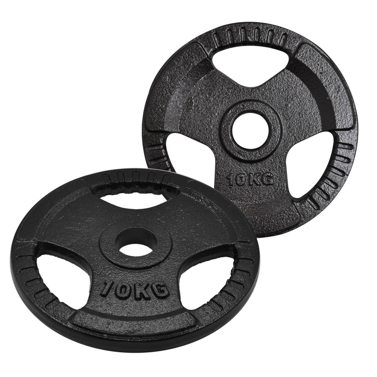 2 Pack of 10kg - Total 20kg Olympic Ez Grip Cast Iron Hammertone Weight Plate Weight Set ...