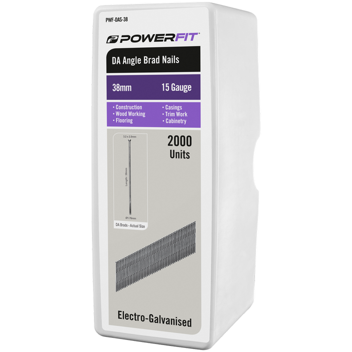 PowerFit 38mm DA Angle Electro-Galvanised Brad Nails – 2000 Pack ...