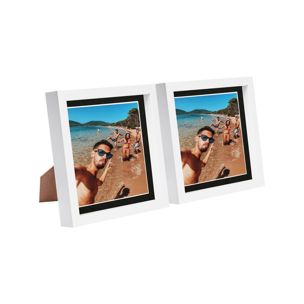 Nicola Spring 8" x 8" White 3D Box Photo Frames - 6" x 6" Mount - Black ...
