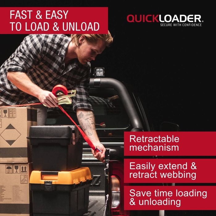 Quickloader Retractable Ratchet Strap Tie Down 4.5m x 25mm 600kg - 2 ...