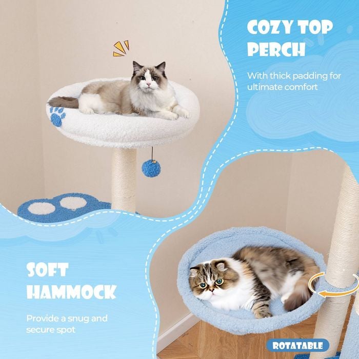 Costway 137cm Tall Modern Cat Tree Tower Cat Climbing Stand - Blue ...