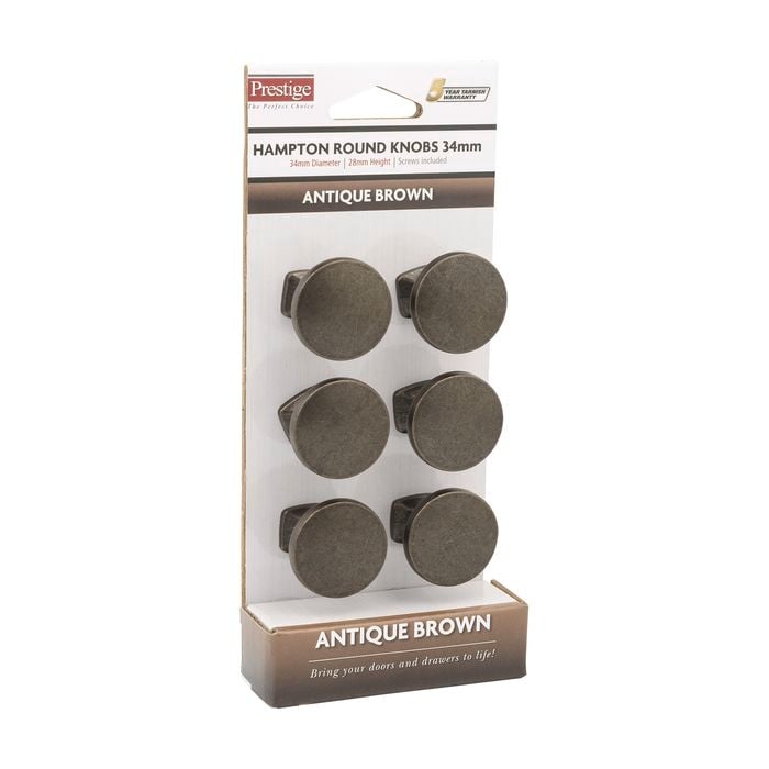 Prestige 34mm Antique Brown Round Hampton Knob - 6 Pack - Bunnings ...