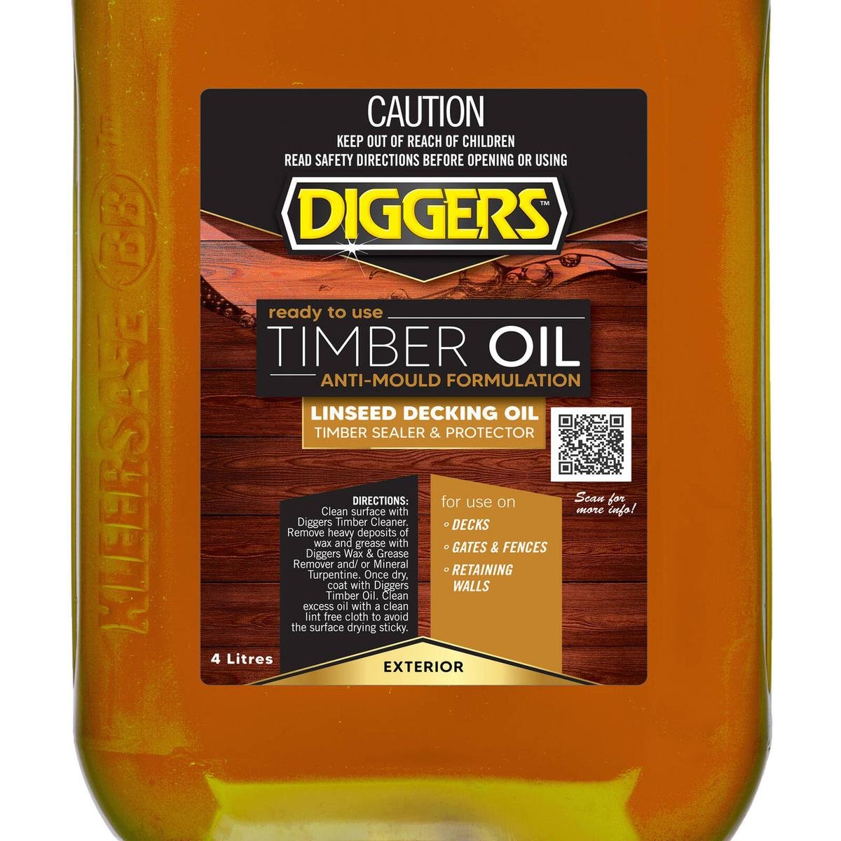 DIGGERS™ 4L Ready To Use Anti-Mould Formulation Timber Oil - Bunnings ...