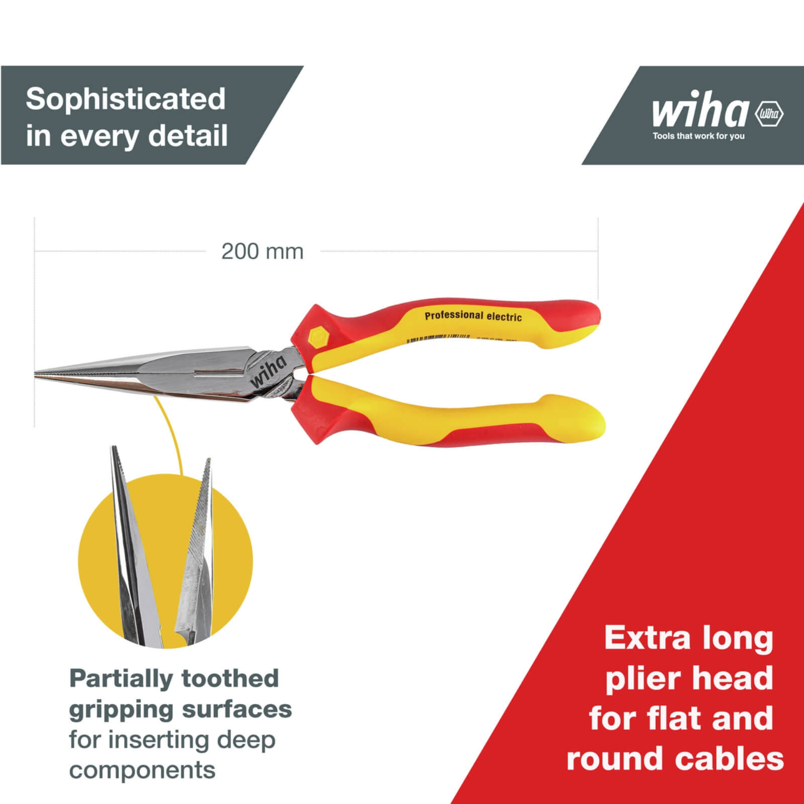 Wiha Pliers 200mm Long Nose VDE 1000V Electric Insulated Straight Cut Bunnings Australia