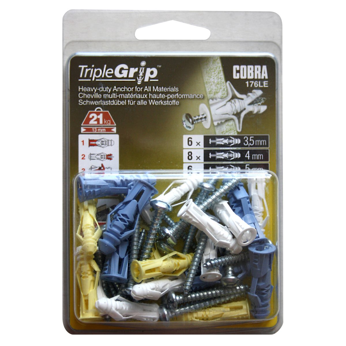 Cobra Assorted 176LE Triple Grip Anchor Kit - 20 Pack - Bunnings Australia