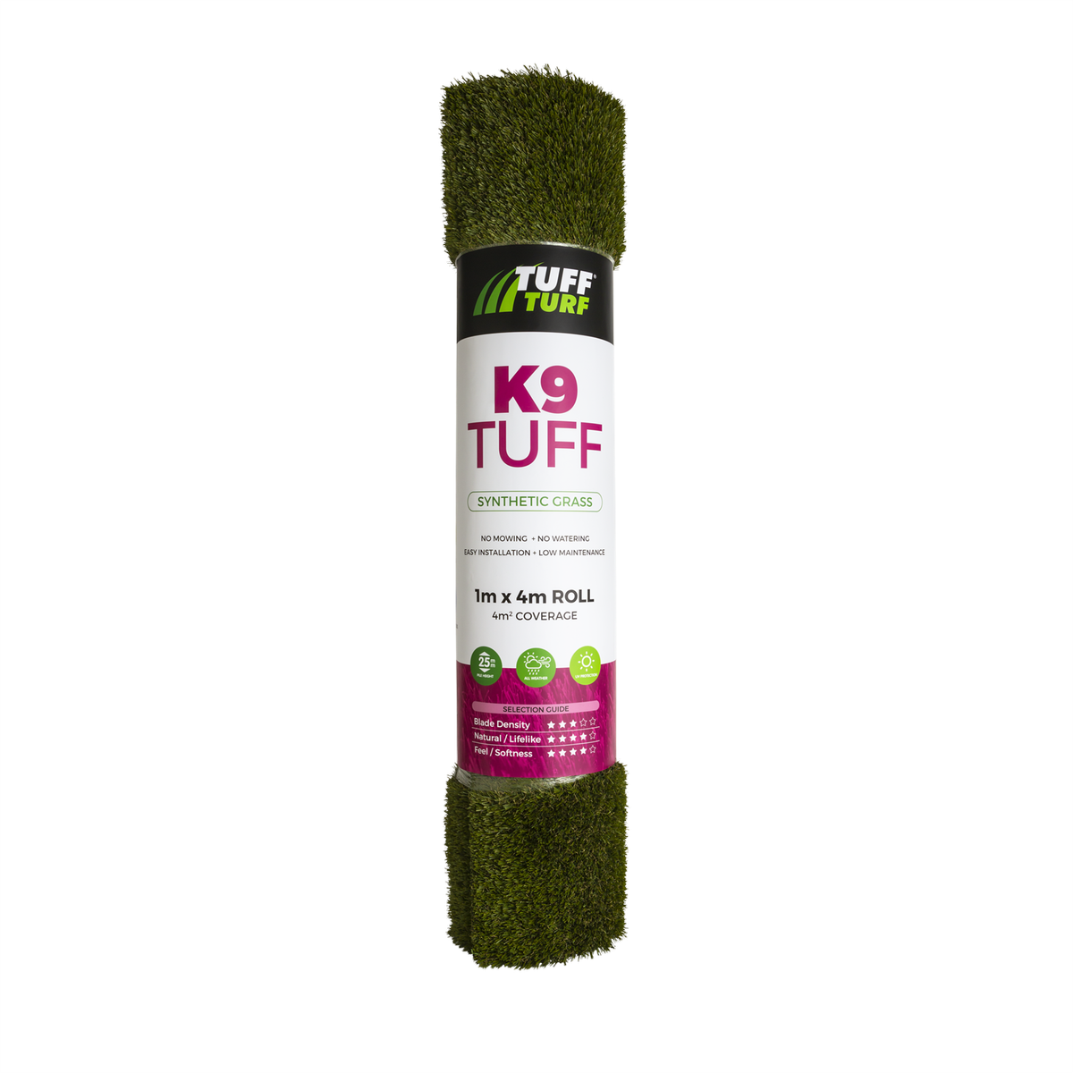 Tuff Turf 1m x 4m 25mm Pile K9 Synthetic Turf - Pre-packed Roll ...