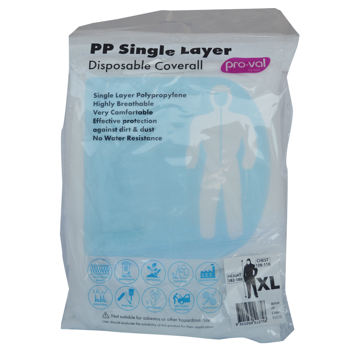Pro-Val PP Single Layer Disposable Coverall - Size XL - Bunnings Australia