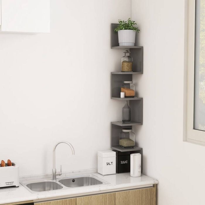 vidaXL Wall Corner Shelf Grey Engineered Wood Hanging Display Rack ...