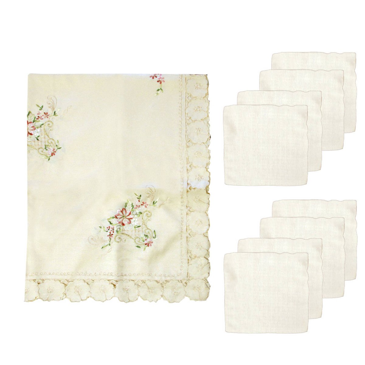 Amaya Flowers Cream Embroidered Cutout Rectangular Tablecloth 152 x 228 ...