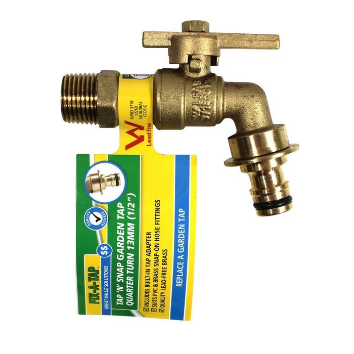 FIX-A-TAP 13mm 1/2" Lead-Free Brass Quarter Turn Tap 'N' Snap Garden ...