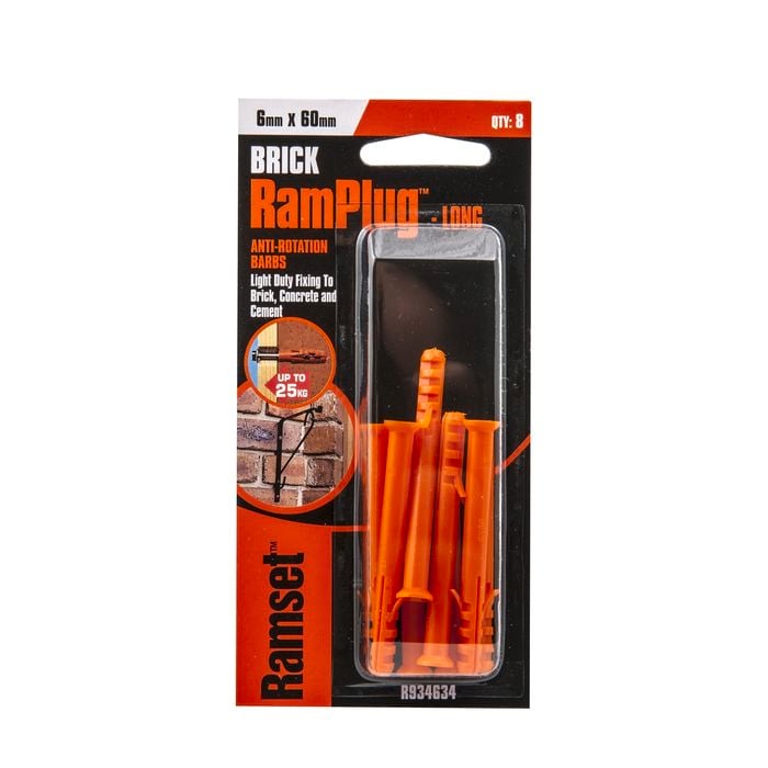 Ramset 6 x 60mm RamPlug Long Nylon Anchor - 8 Pack - Bunnings Australia
