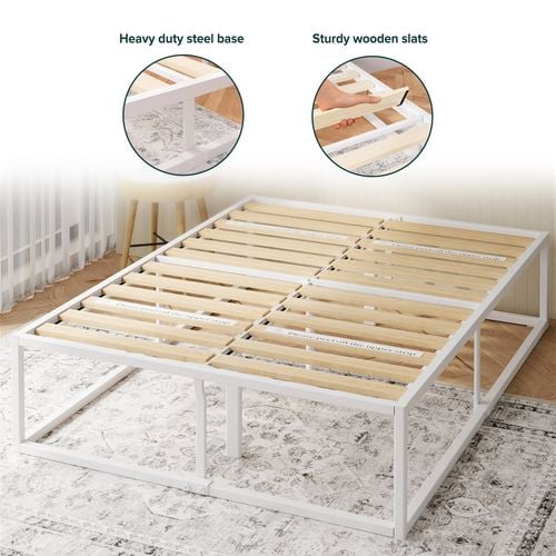 Zinus Queen Joseph Bed Frame Metal Bed Platform Base - 45cm High White ...