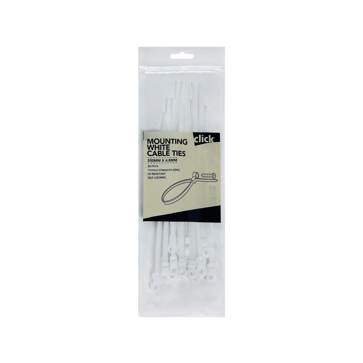 Click 200mm Mounting Cable Tie - 25 Pack - Bunnings Australia